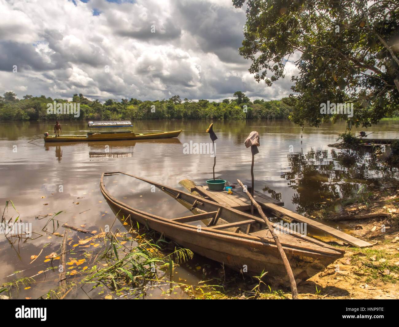 Santa Rita, Peru - May 9, 2016: Traditional, indian boats on the bank ...