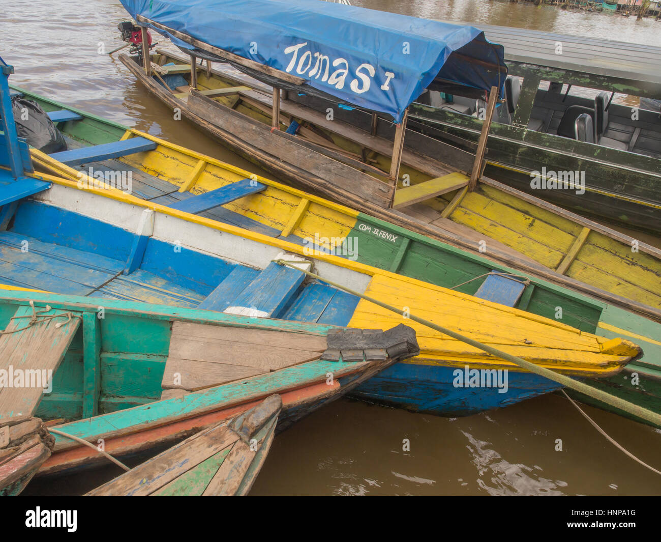 Santa Rosa, Peru - May 11, 2016: Traditional, indian boats on the bank ...
