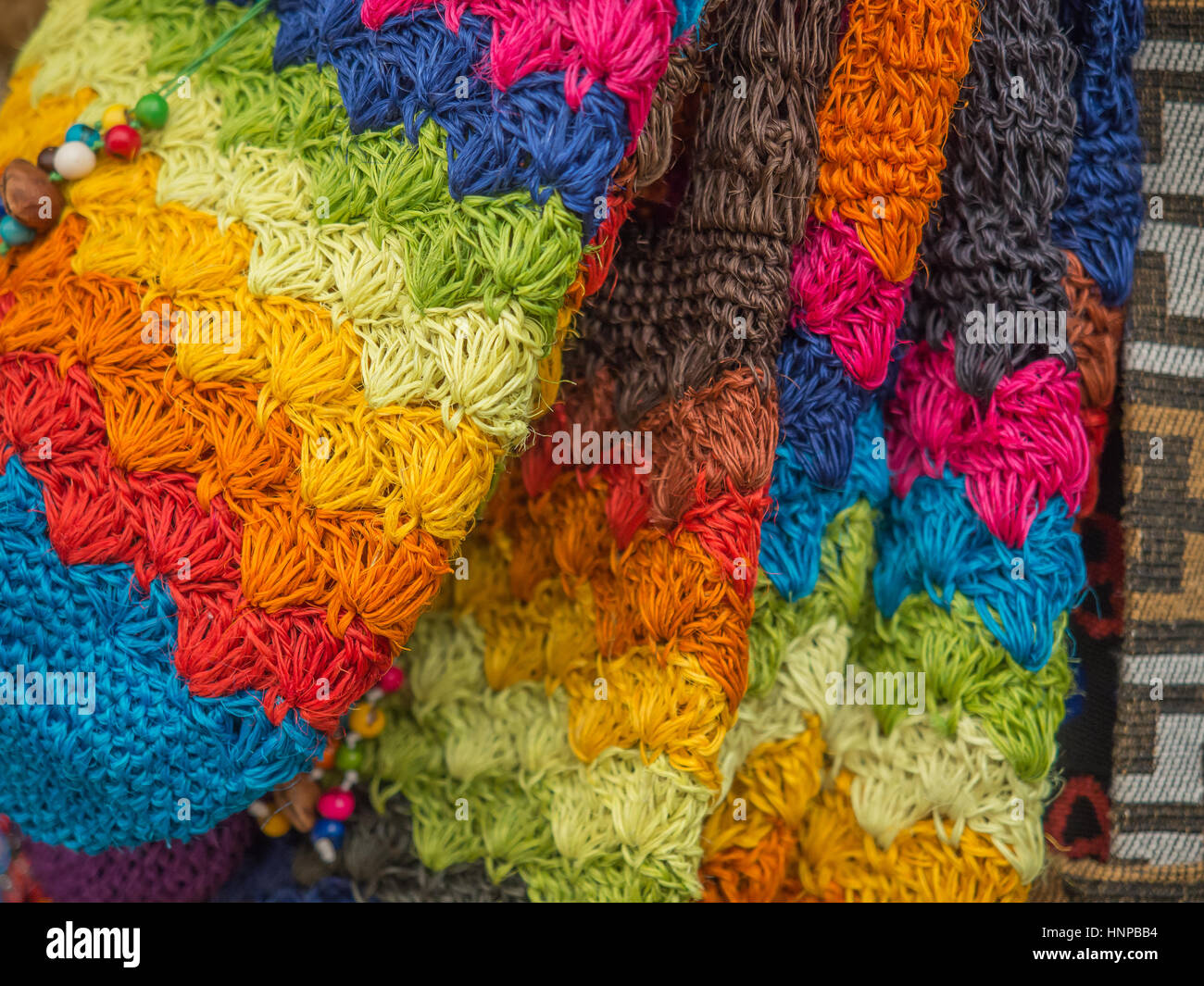 Bogota, Colombia - May 02, 2016: Colorful handicraft on the stalls ...