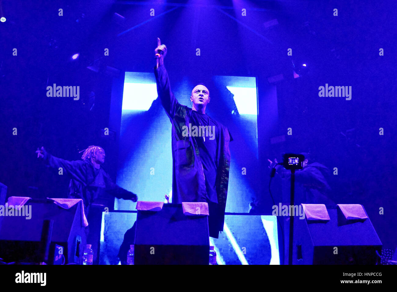 Kiev, Ukraine. 14th Feb, 2017. Aleksey Potapenko (Potap) of MOZGI band in concert at Stereo ...