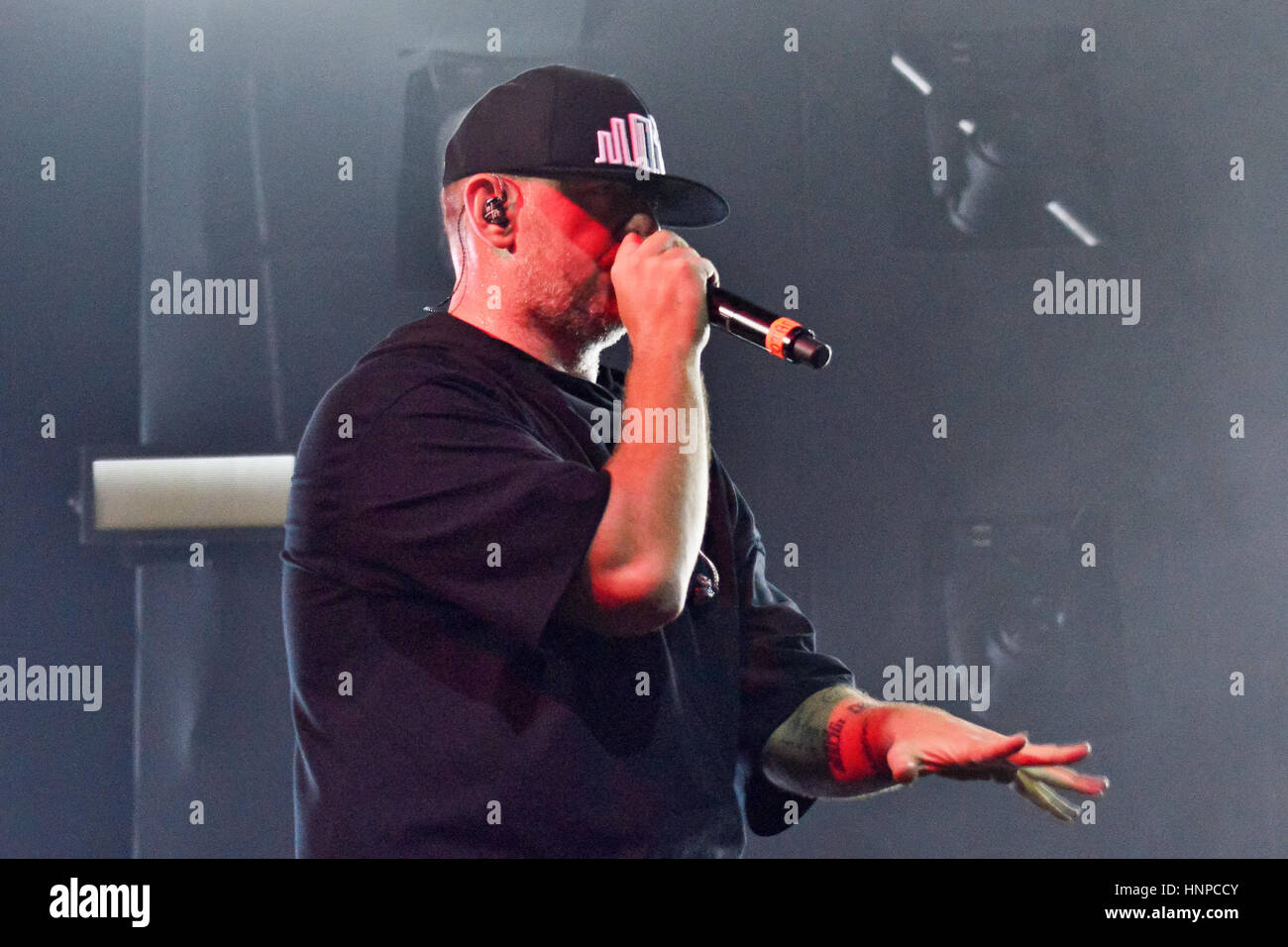 Kiev, Ukraine. 14th Feb, 2017. Aleksey Potapenko (Potap) of MOZGI band in concert at Stereo ...