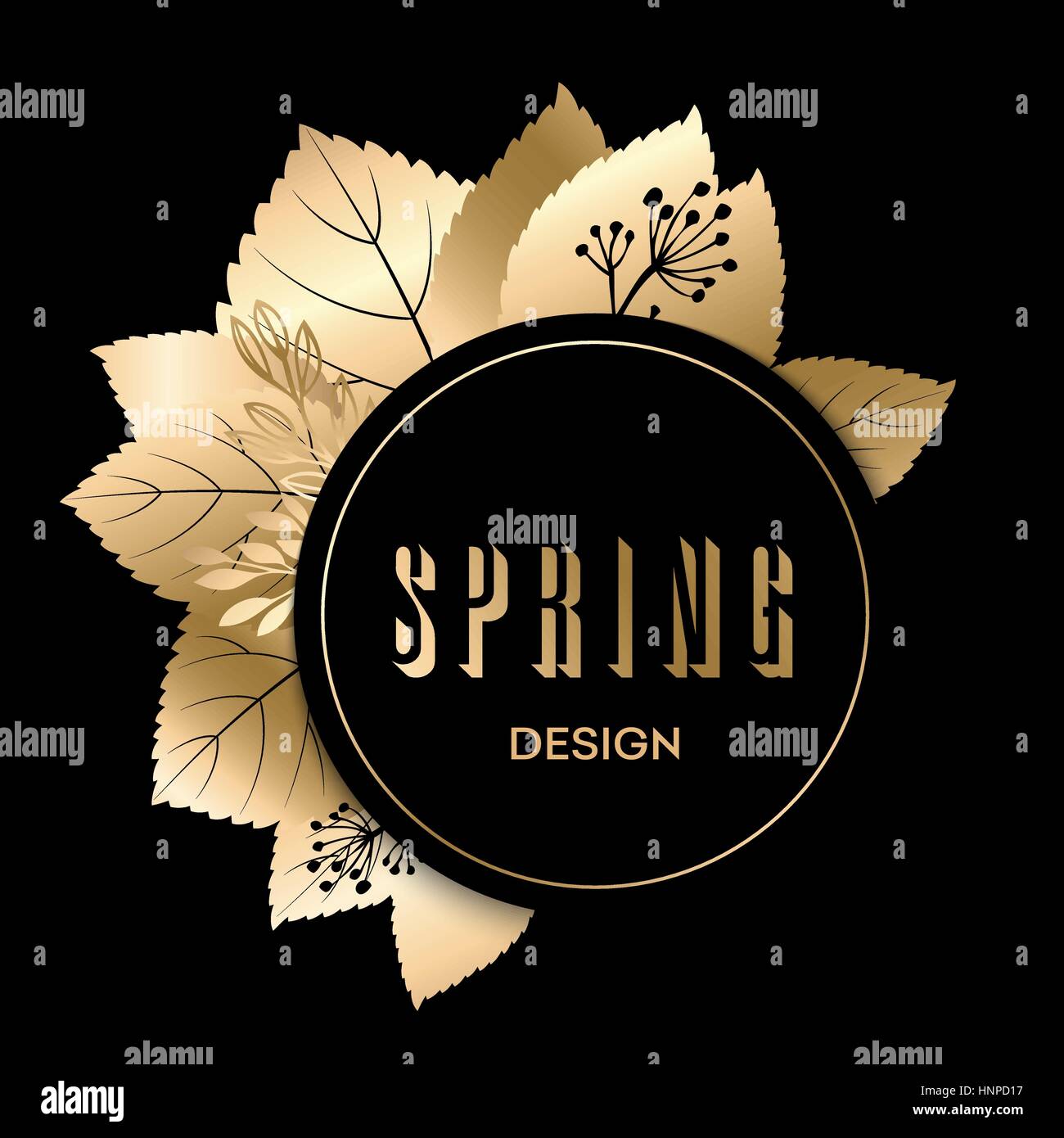 Golden spring design. Vector illustration. Big spring sale. Gold leaves ...