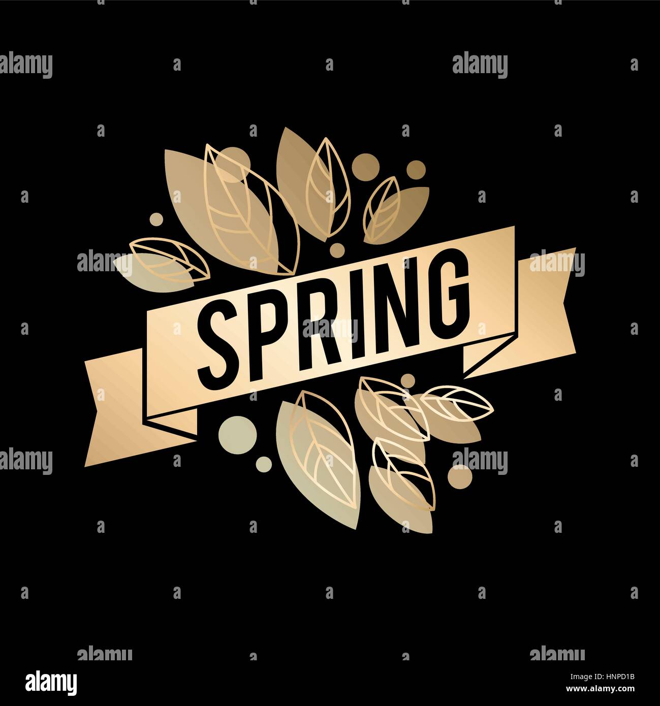 Golden spring design. Vector illustration. Big spring sale. Gold leaves ...