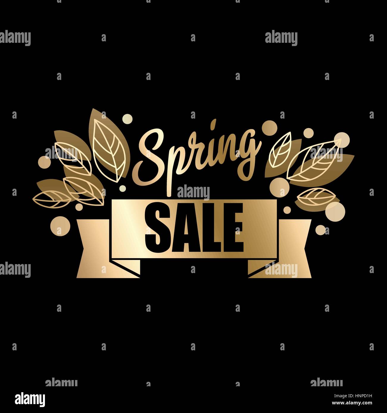 Golden spring design. Vector illustration. Big spring sale. Gold leaves ...