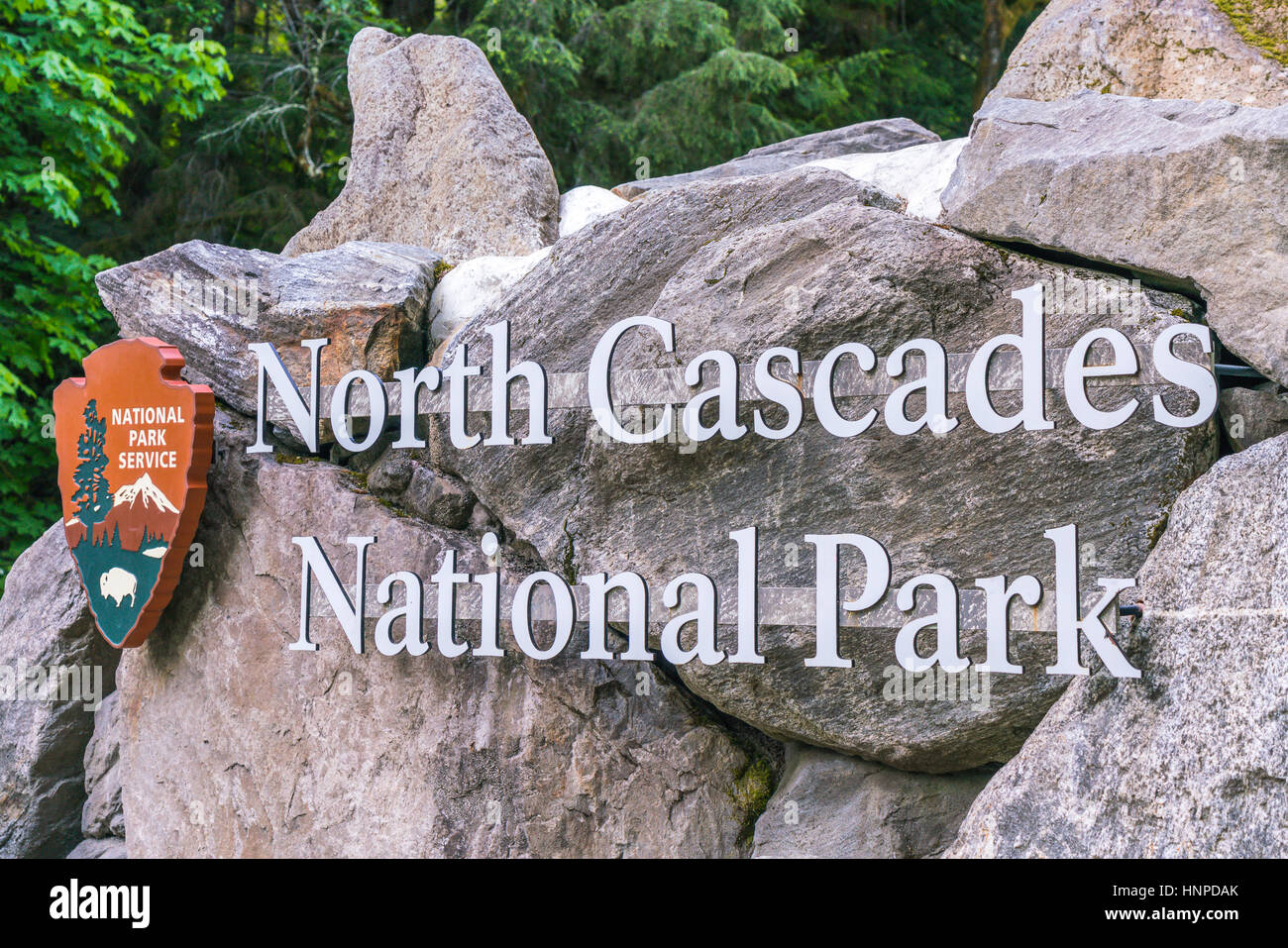 sign in the entrance of North cascade National park,Washington,usa ...