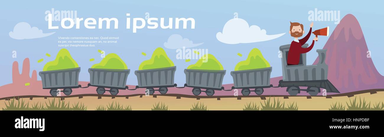 Business Man Ride Train Car Full Money Finance Success Wealth Concept ...