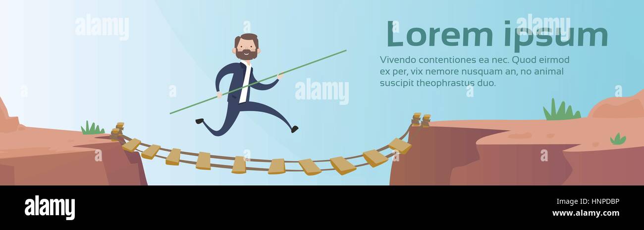 Business Man Go Dangerous Mountain Road Rope Bridge Risk Concept Stock ...