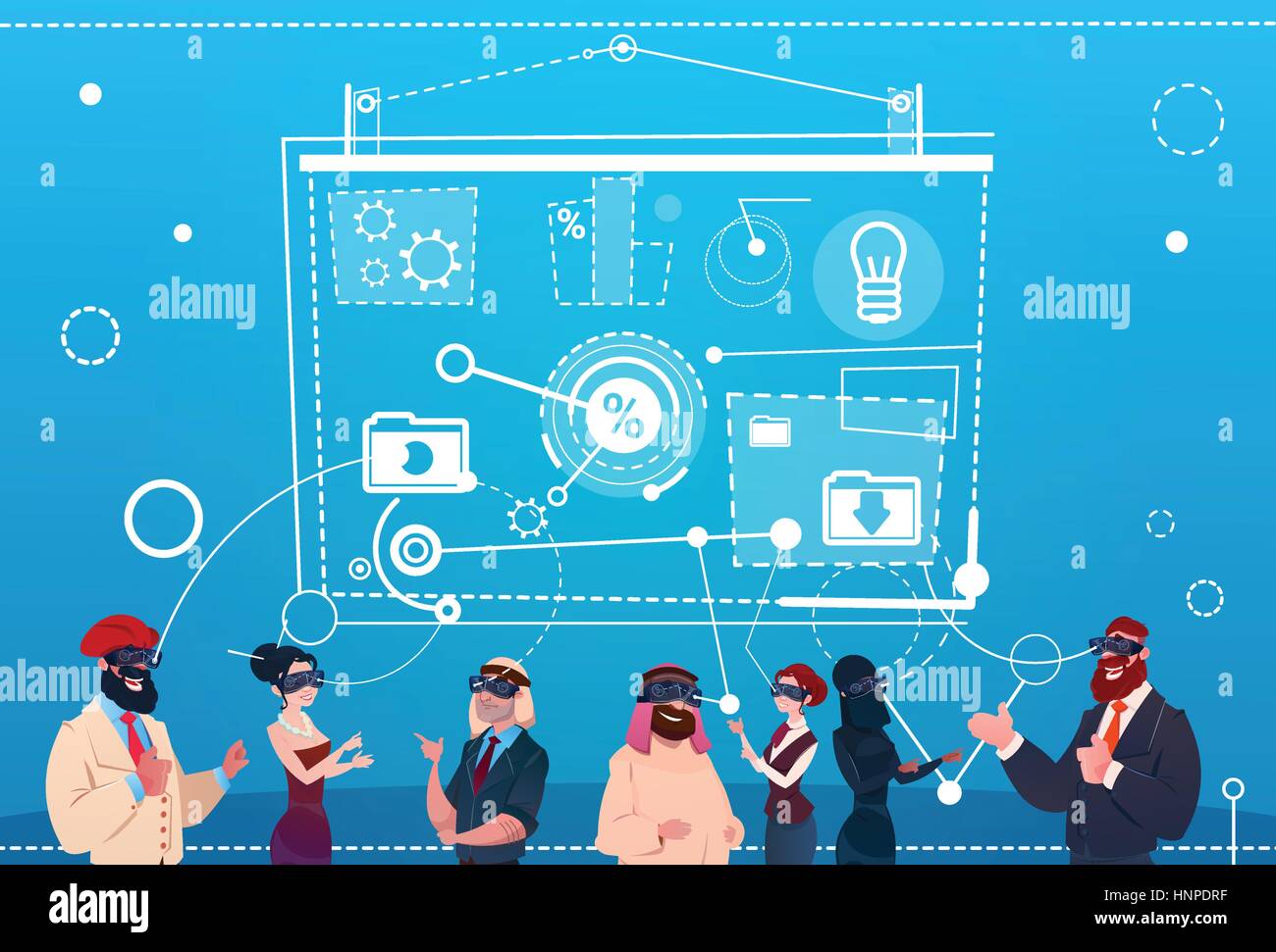 Business People Group Wear Virtual Reality Glasses Digital Interface ...