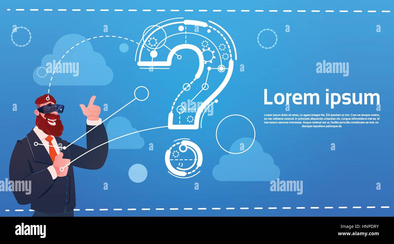 Business Man Wear Digital Reality Glasses Question Mark Ponder Problem ...