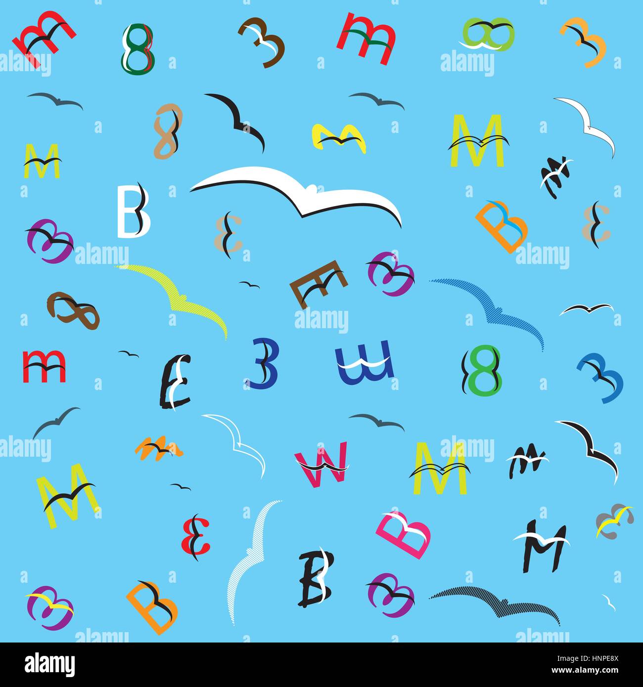 letters and numbers which fly like birds Stock Vector Image & Art - Alamy