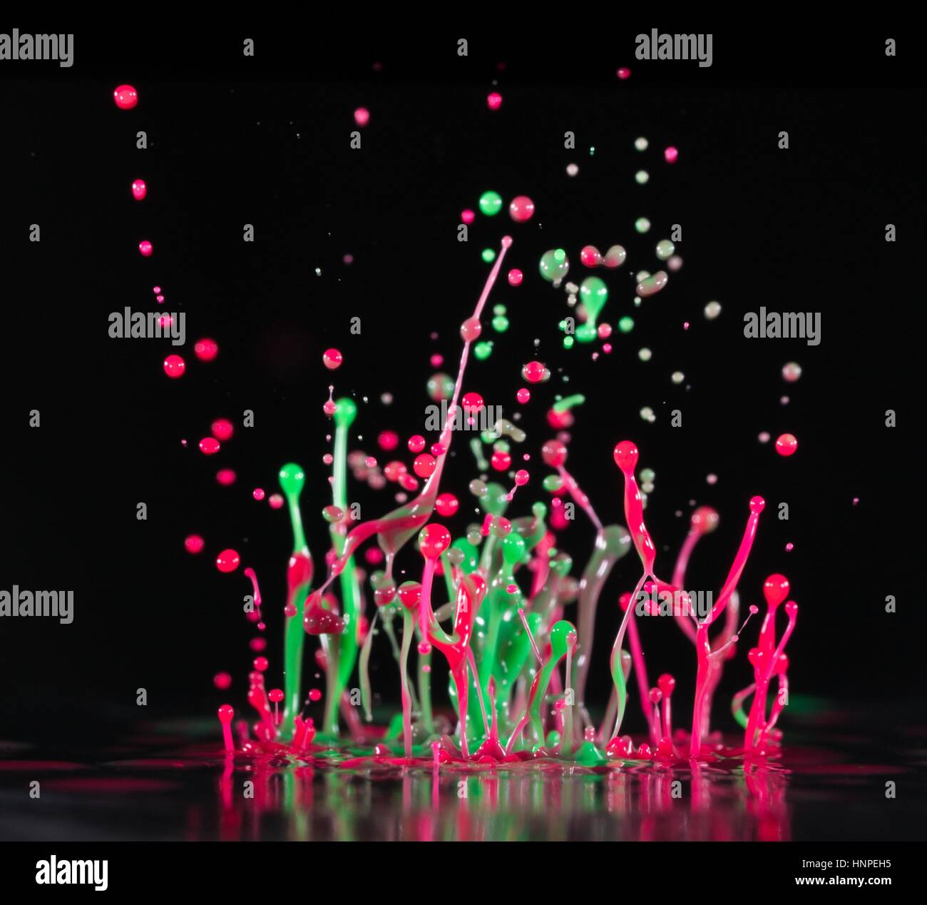 Abstract sculptures of colorful splashes of paint. Dancing liquid on a ...