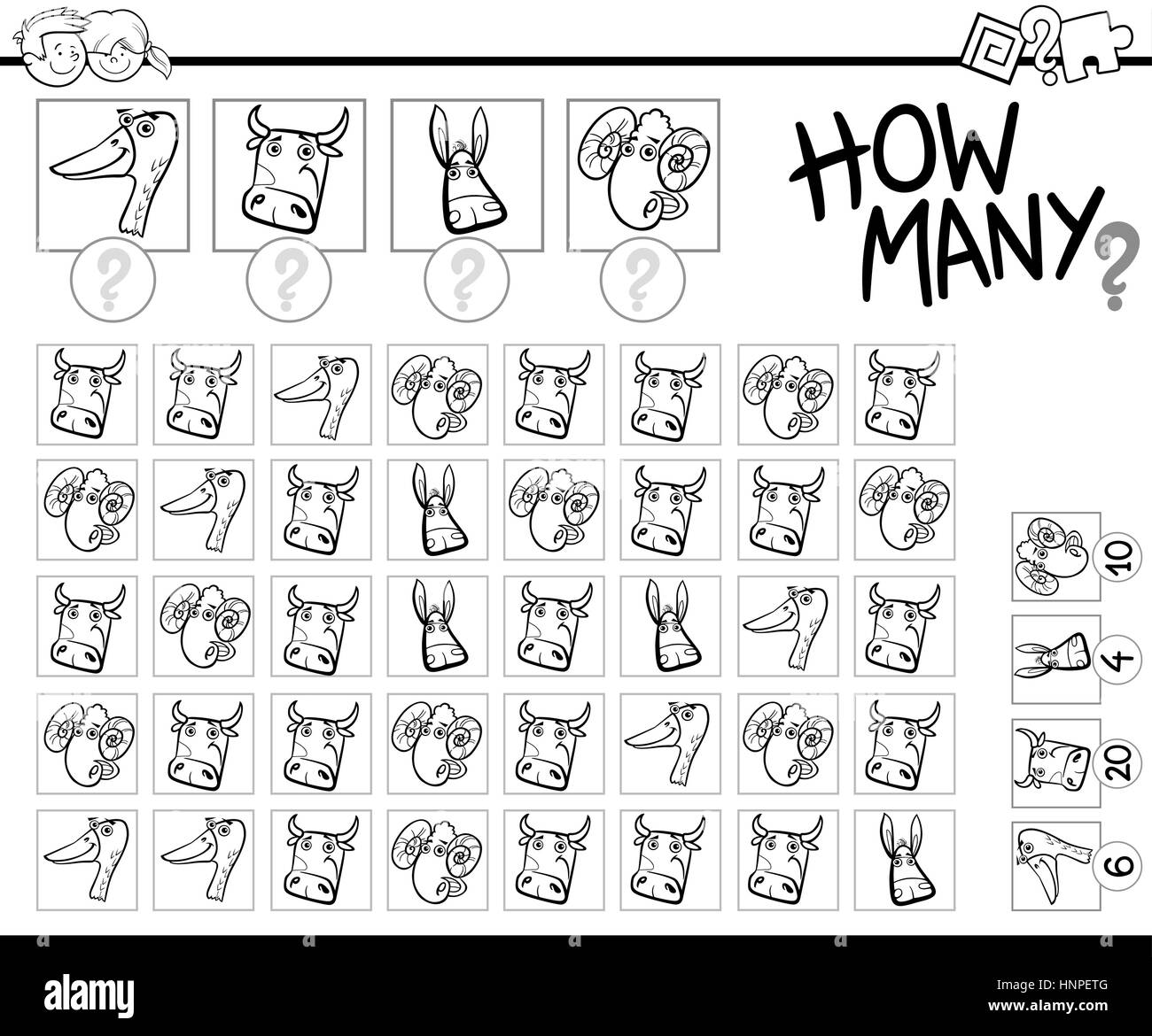 Black and White Cartoon Illustration of Educational Counting Game for ...