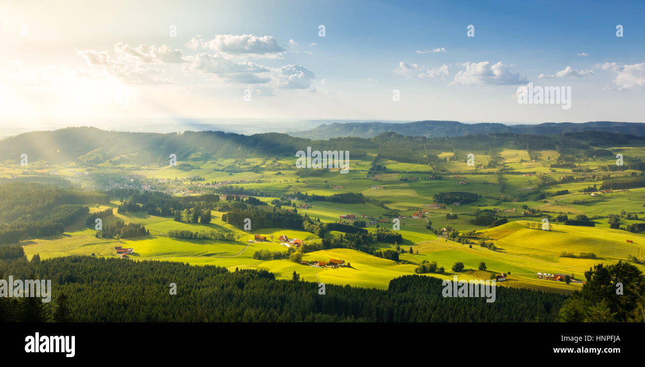 Lovely rural countryside in beautiful sunlight. Pasture landscape with ...