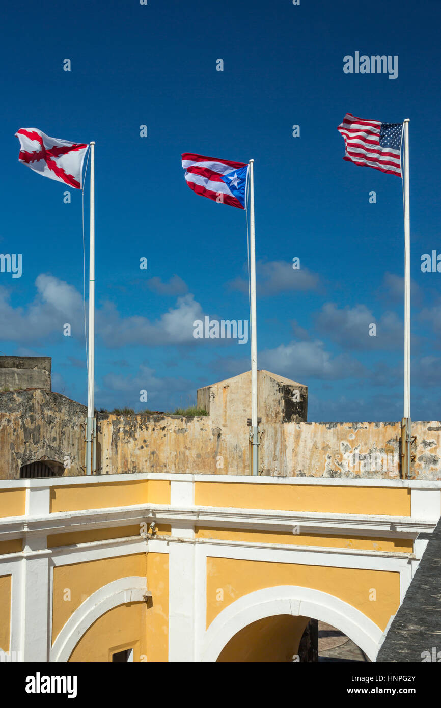 FLAGS CASTILLO SAN FELIPE DEL MORRO OLD CITY SAN JUAN PUERTO RICO Stock ...