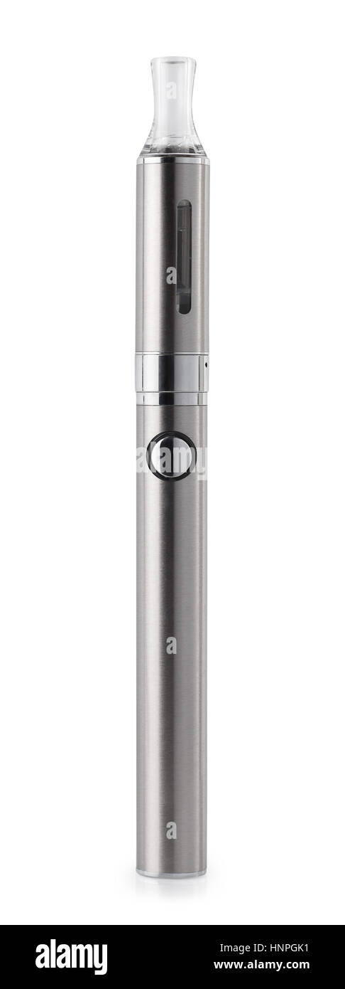 vertical big metal electronic cigarette isolated on white background. E ...