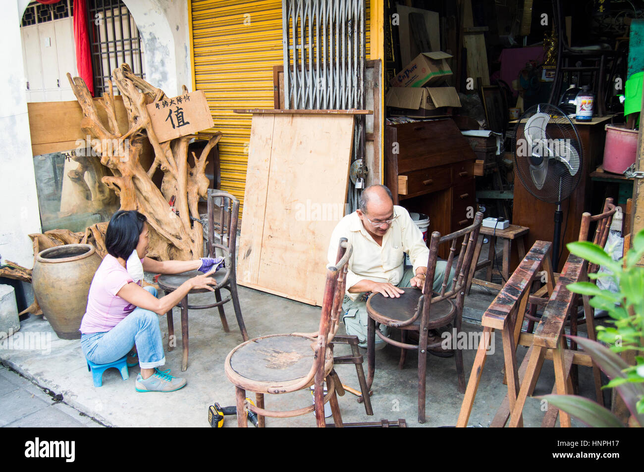Furniture restoration, Lebuh Acheh, Georgetown, Penang, Malaysia Stock ...