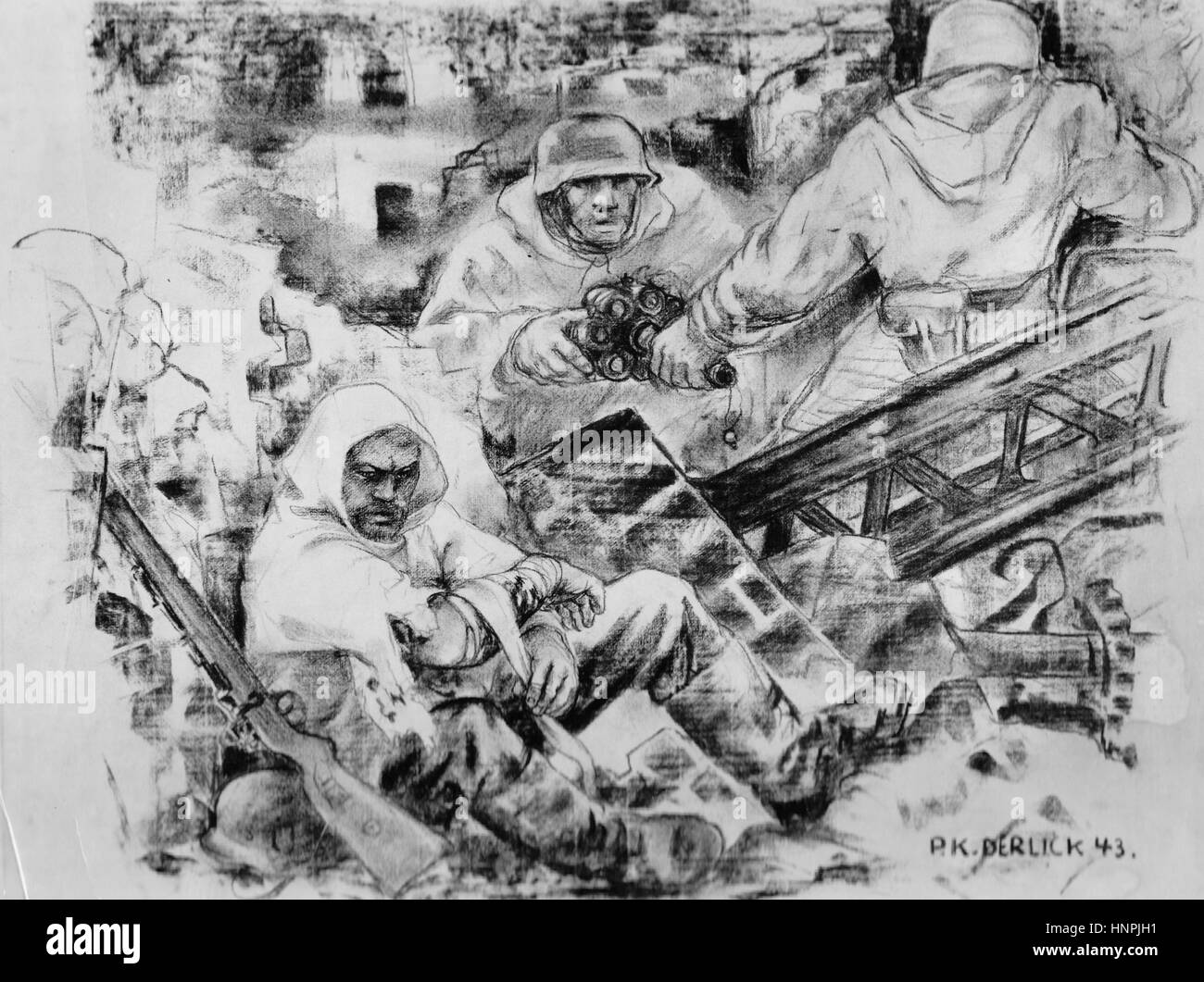 The Nazi propaganda image shows a drawing by the war reporter Derlick ...