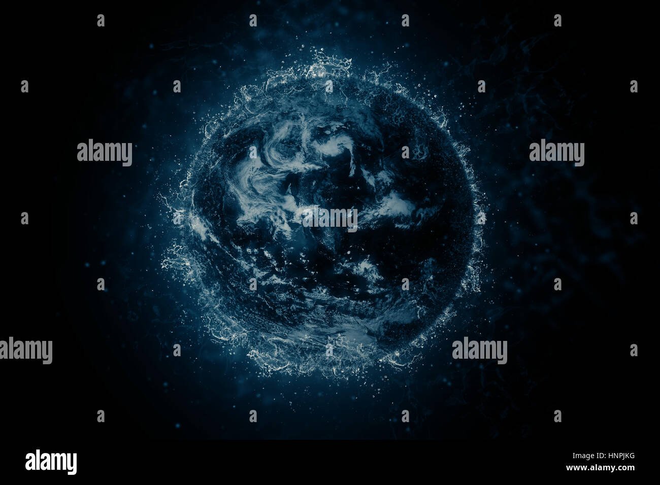 Planet in water - Earth. Science fiction art. Solar system. Elements of ...