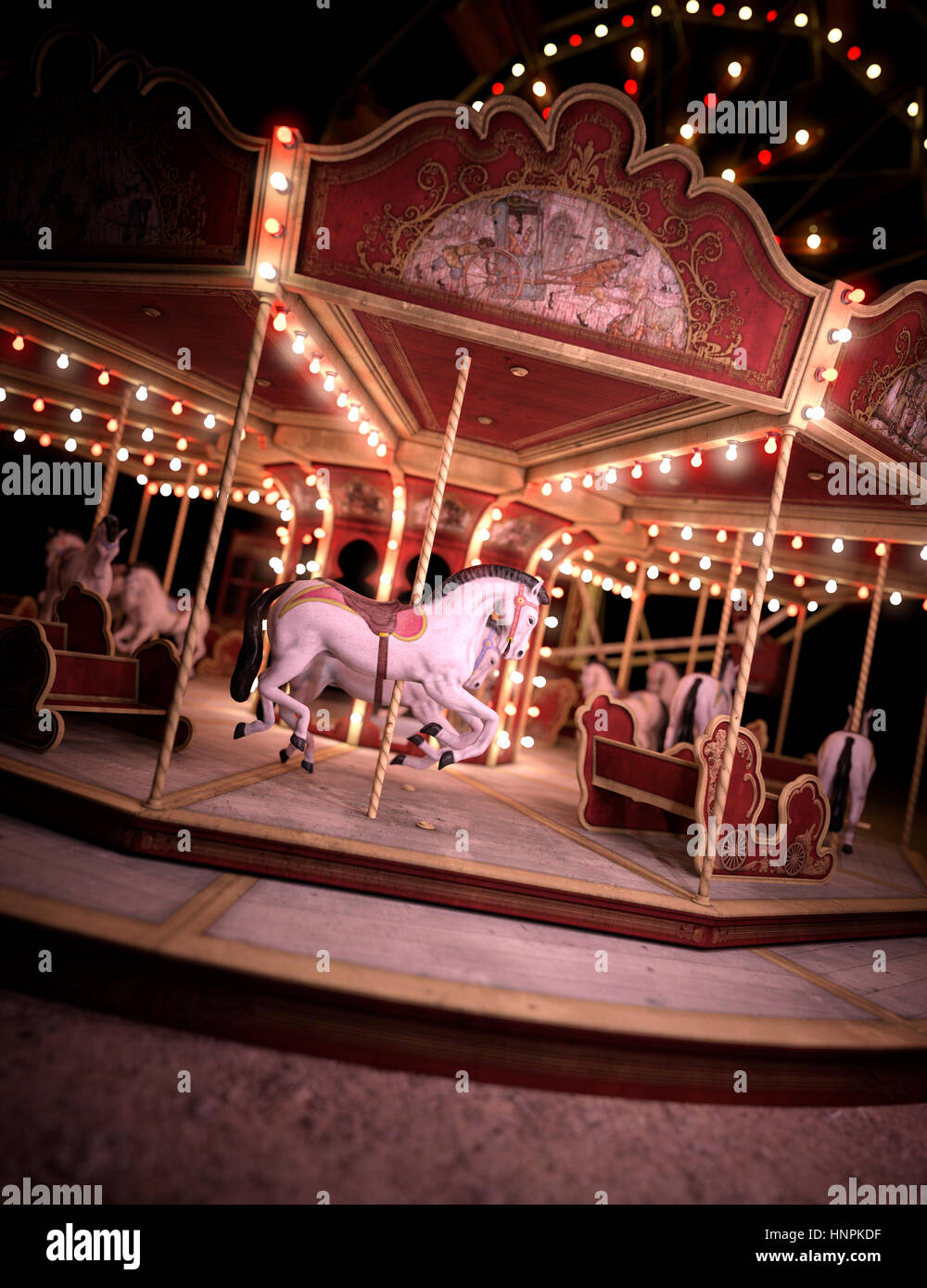 3D rendering of a night carnival scene, carousel Stock Photo - Alamy