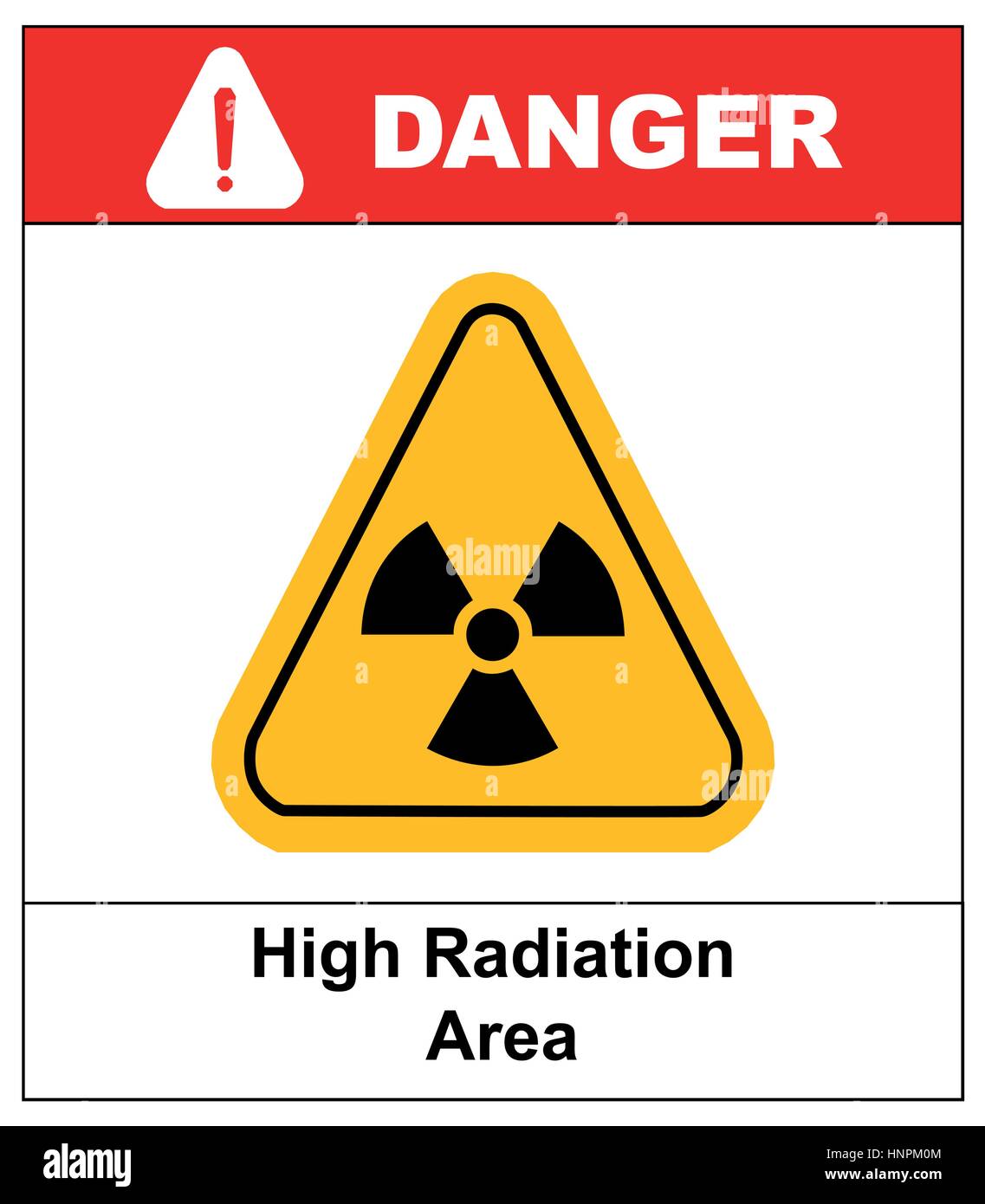Triangle yellow radiation hazard symbol with text high radiation area ...