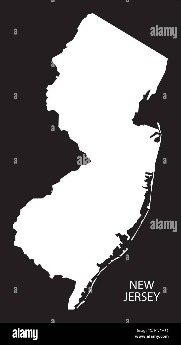 New Jersey USA Map black inverted silhouette Stock Vector Image & Art ...