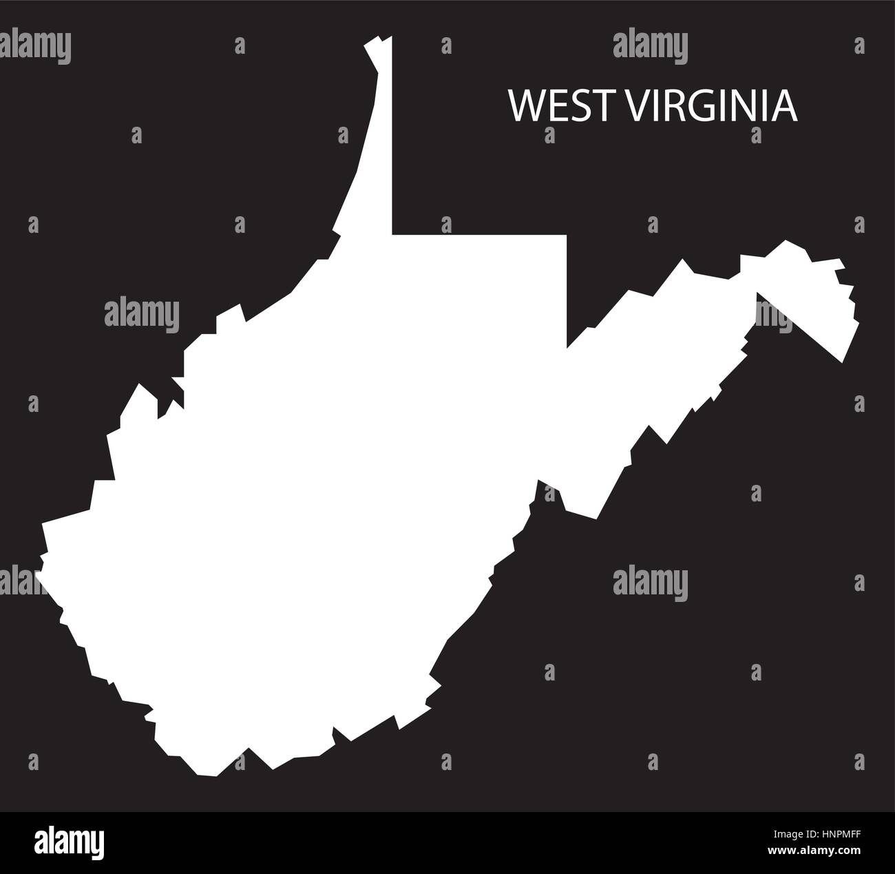 West Virginia USA Map black inverted silhouette Stock Vector Image ...