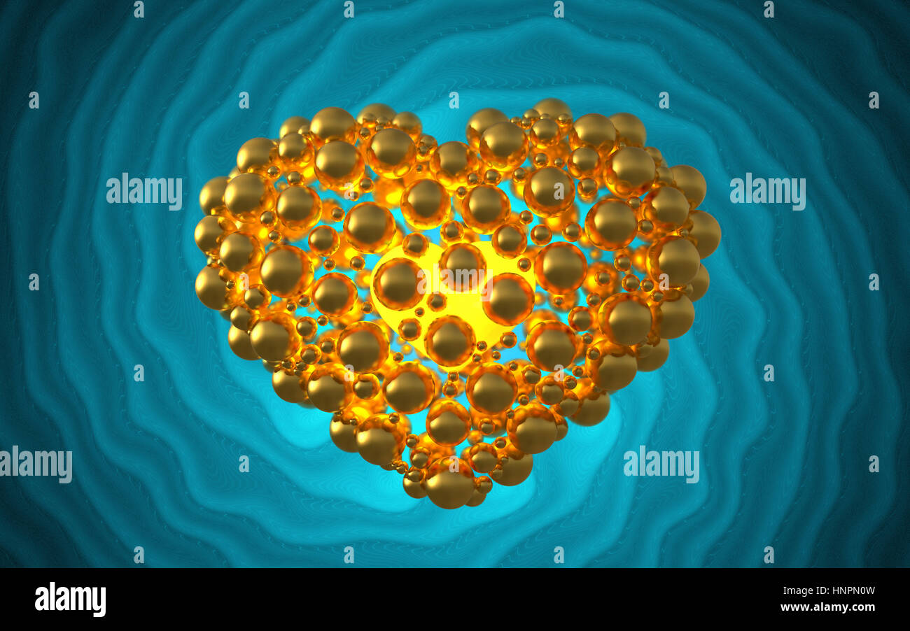 metal golden heart made of spheres with reflections isolated on ...