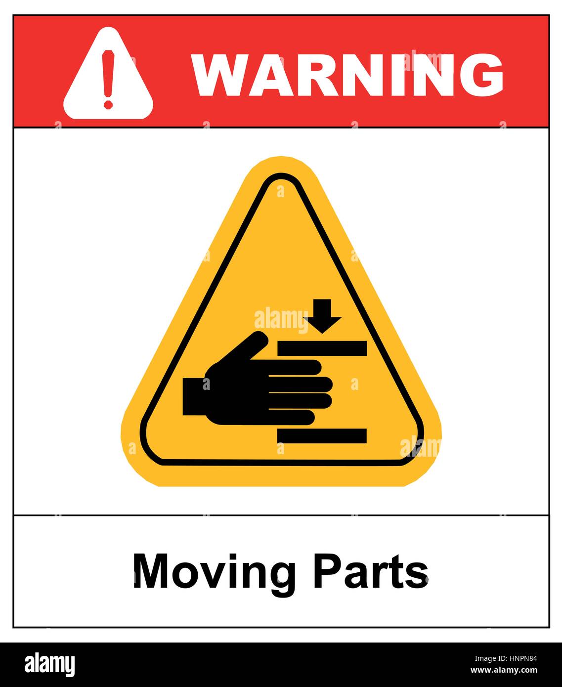 Set of danger Moving Parts signs in yellow triangle with hands, vector ...