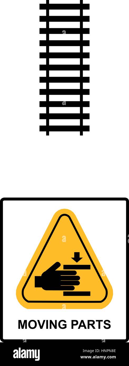 Set of danger Moving Parts signs in yellow triangle with hands, vector ...