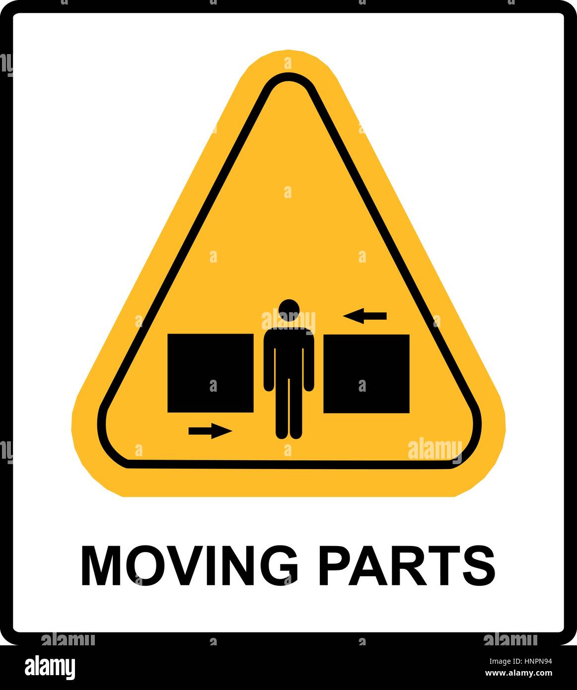 Set of danger Moving Parts signs in yellow triangle with man between ...