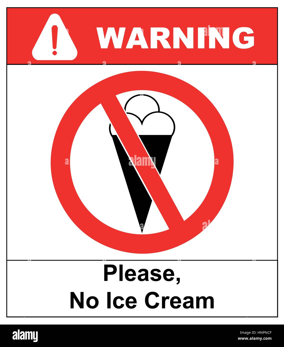 Image of ice cream cone, behind NO sign, on white background Warning ...