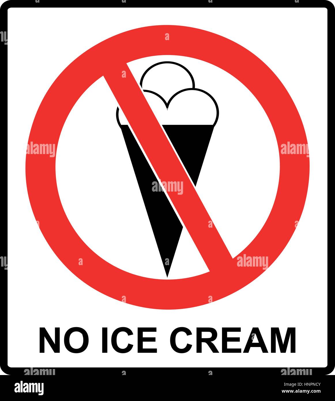 Image of ice cream cone, behind NO sign, on white background Warning ...