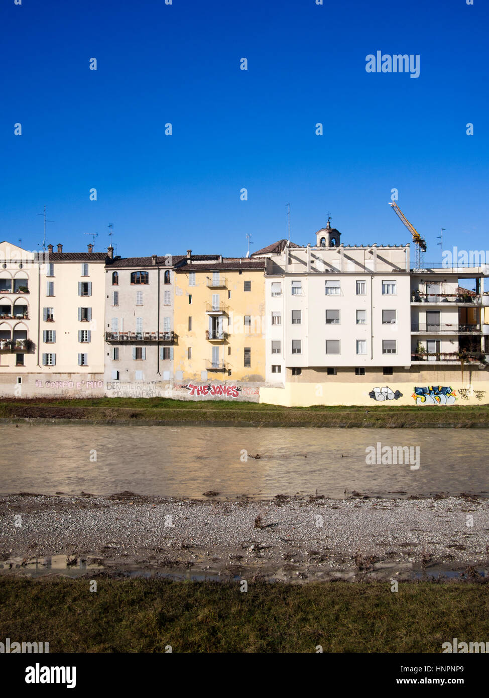 Parma river from Piazza Ghiaia Market Square, Parma, Italy Stock Photo ...
