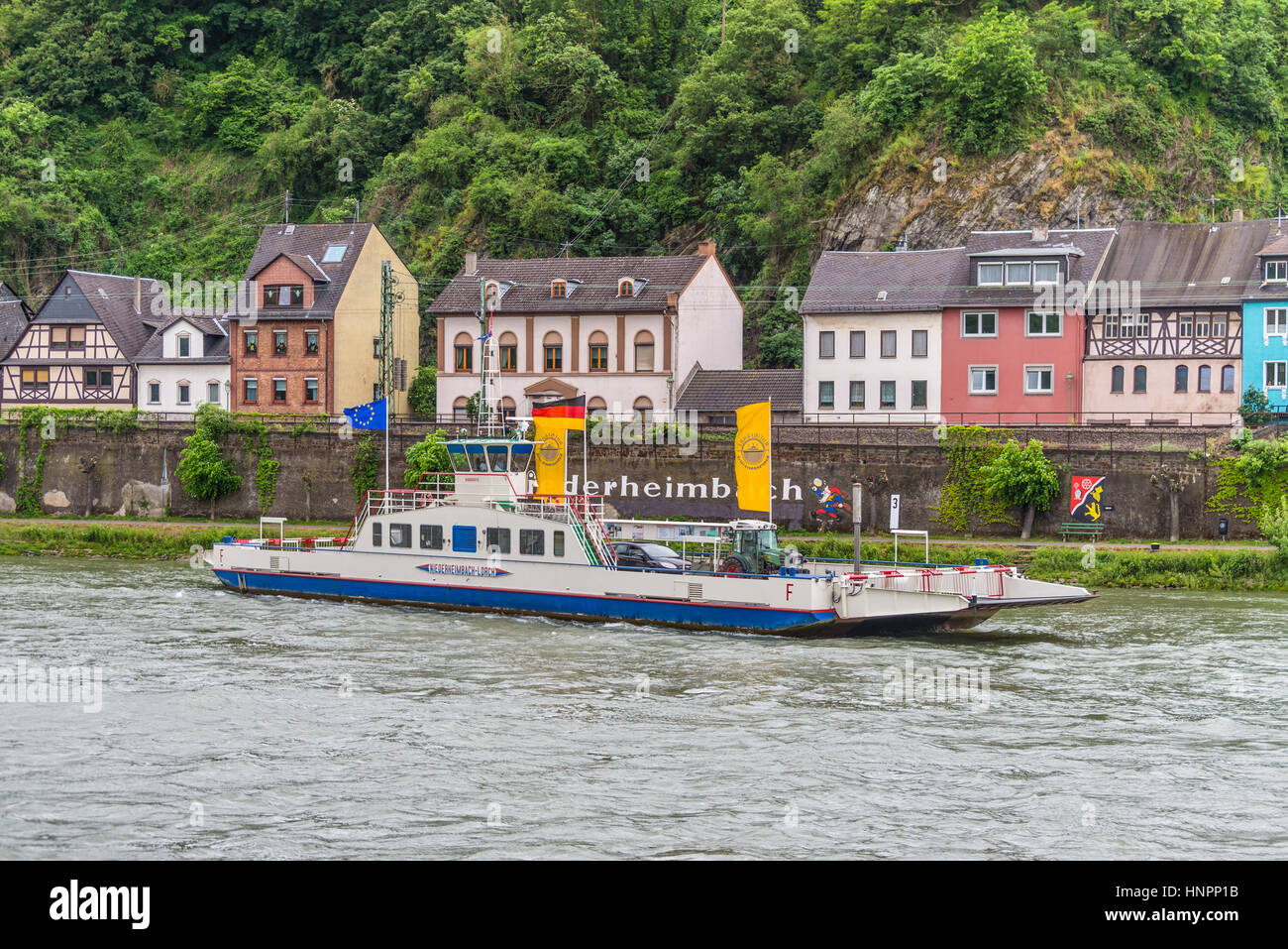 Niederheimbach, Germany - May 23, 2016: Ferry on the Rhine River near ...