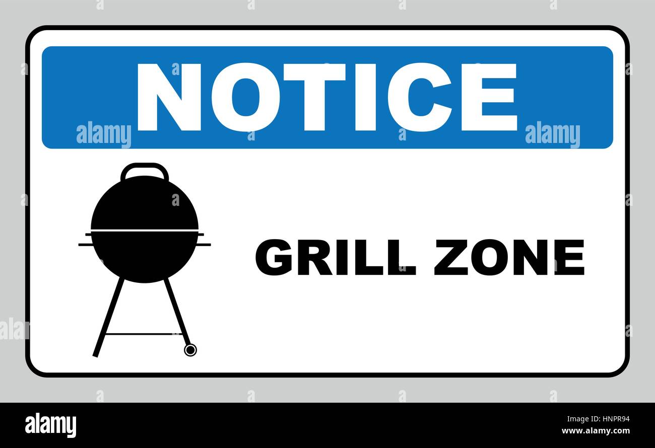 Sign with kettle barbecue and text Grill Zone. Vector notice banner for ...