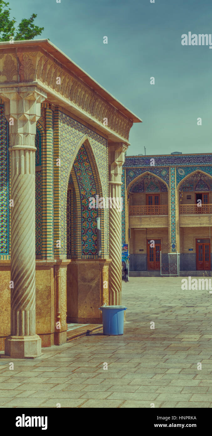 in iran the old mosque and traditional wall tile incision near minaret ...