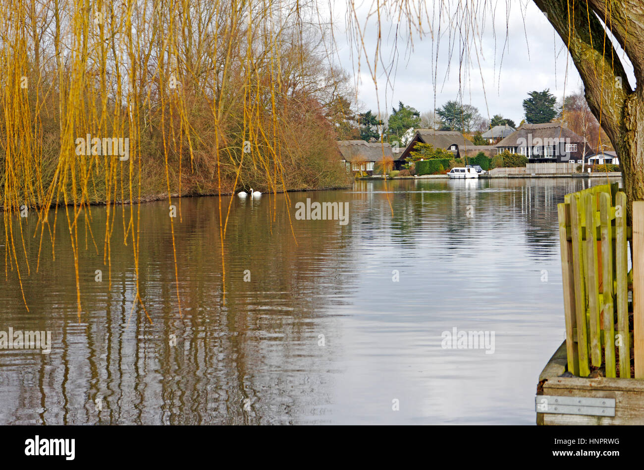 A view of the River Bure on the Norfolk Broads at Horning, Norfolk ...