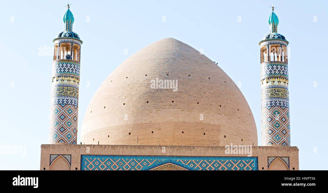 in iran the old mosque and traditional wall tile incision near minaret ...