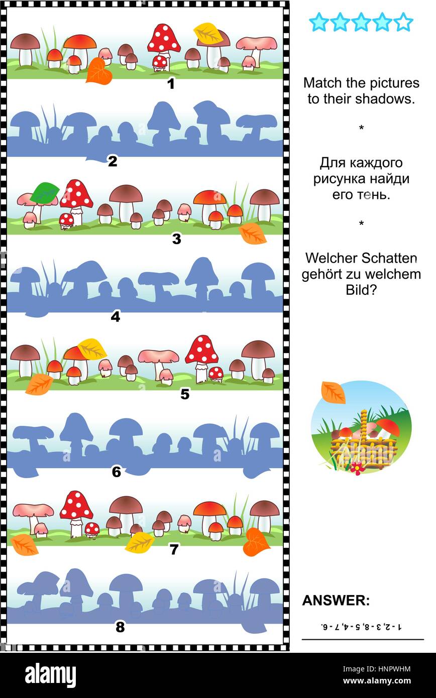 Visual puzzle or picture riddle: Match the pictures of mushrooms rows ...