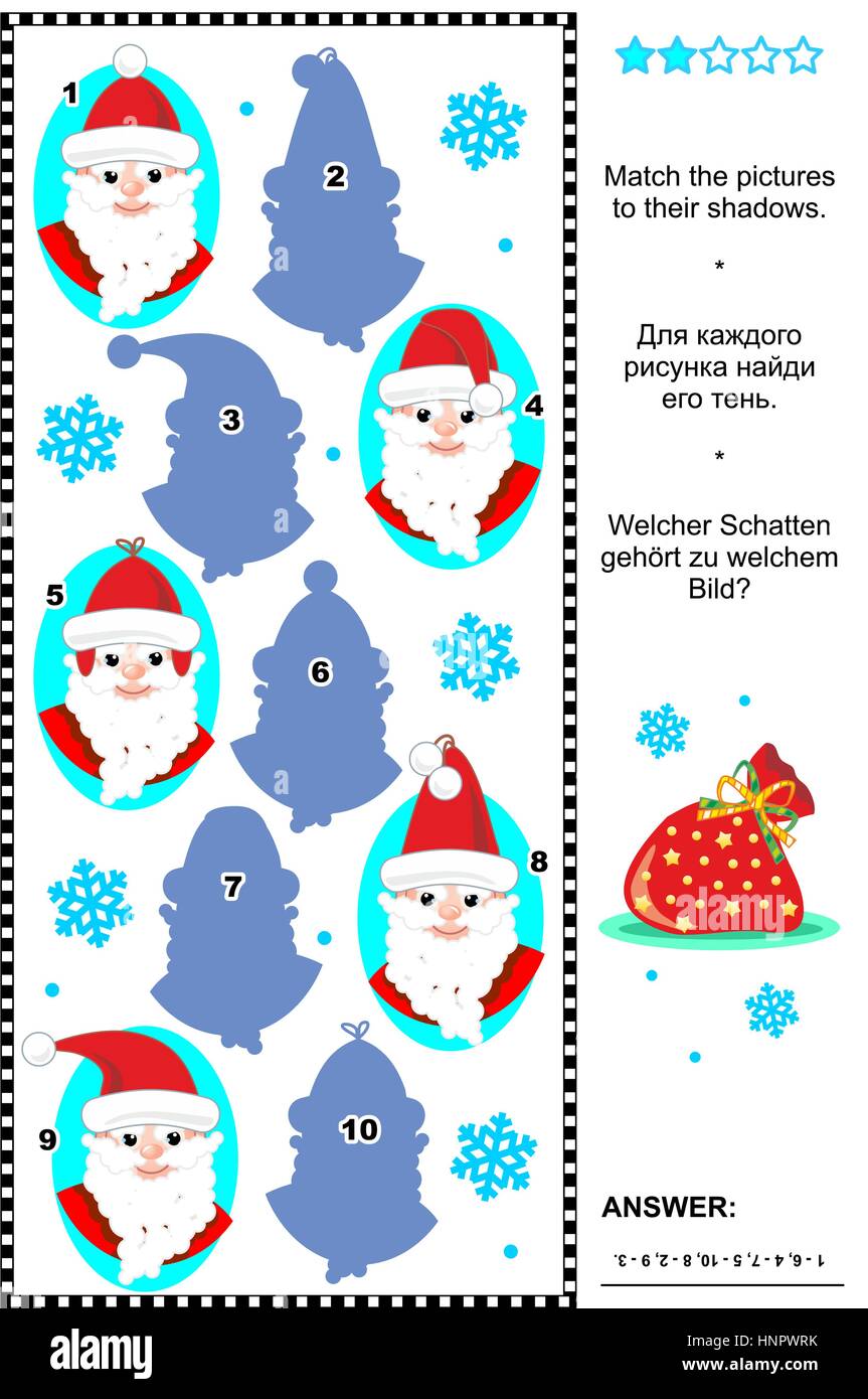 Christmas or New Year themed visual puzzle: Match the pictures of Santa ...