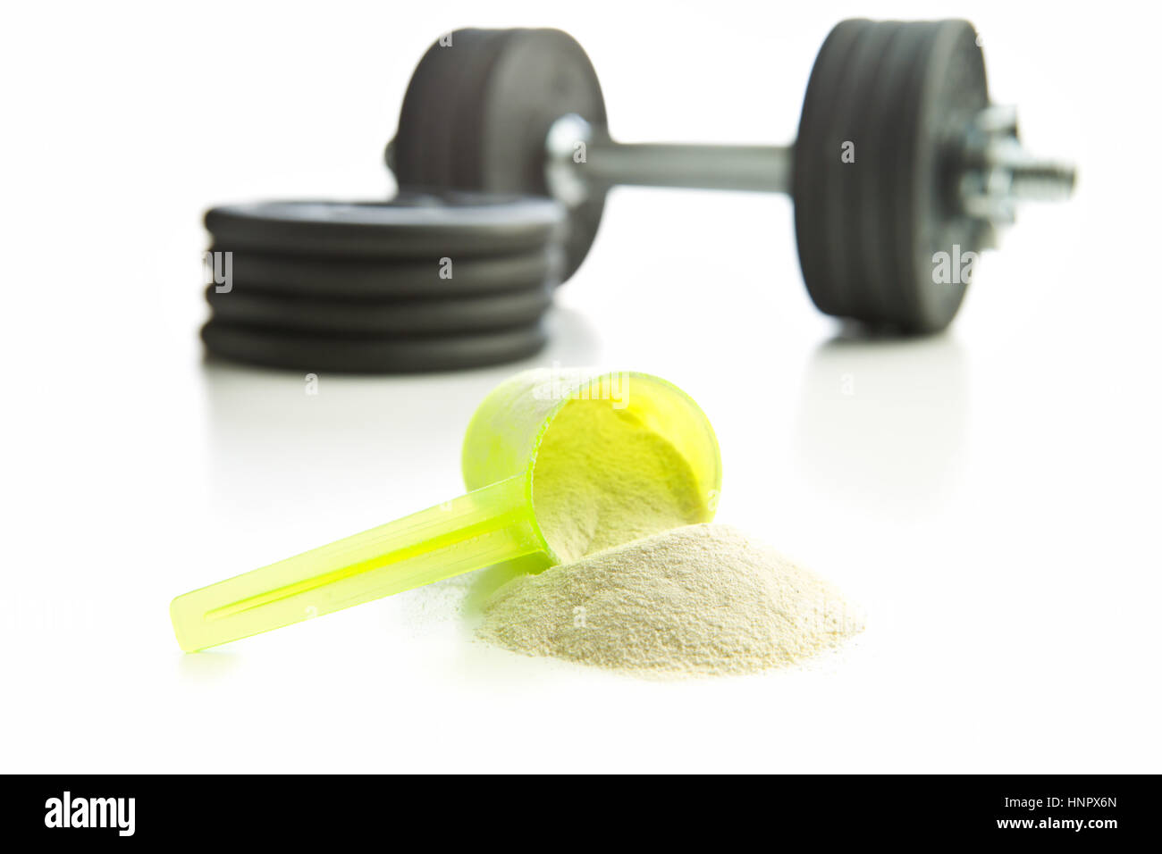 Whey protein powder isolated on white background Stock Photo - Alamy