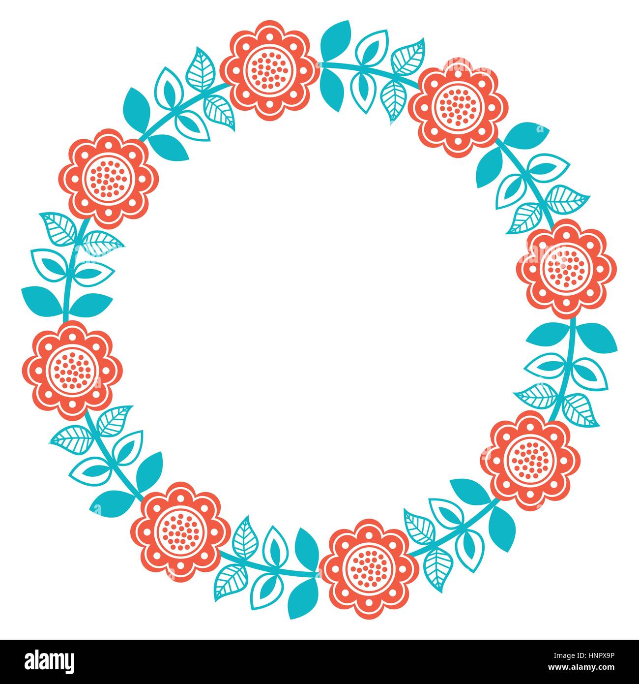 Scandinavian folk art round floral pattern - Finnish, Nordic, style ...