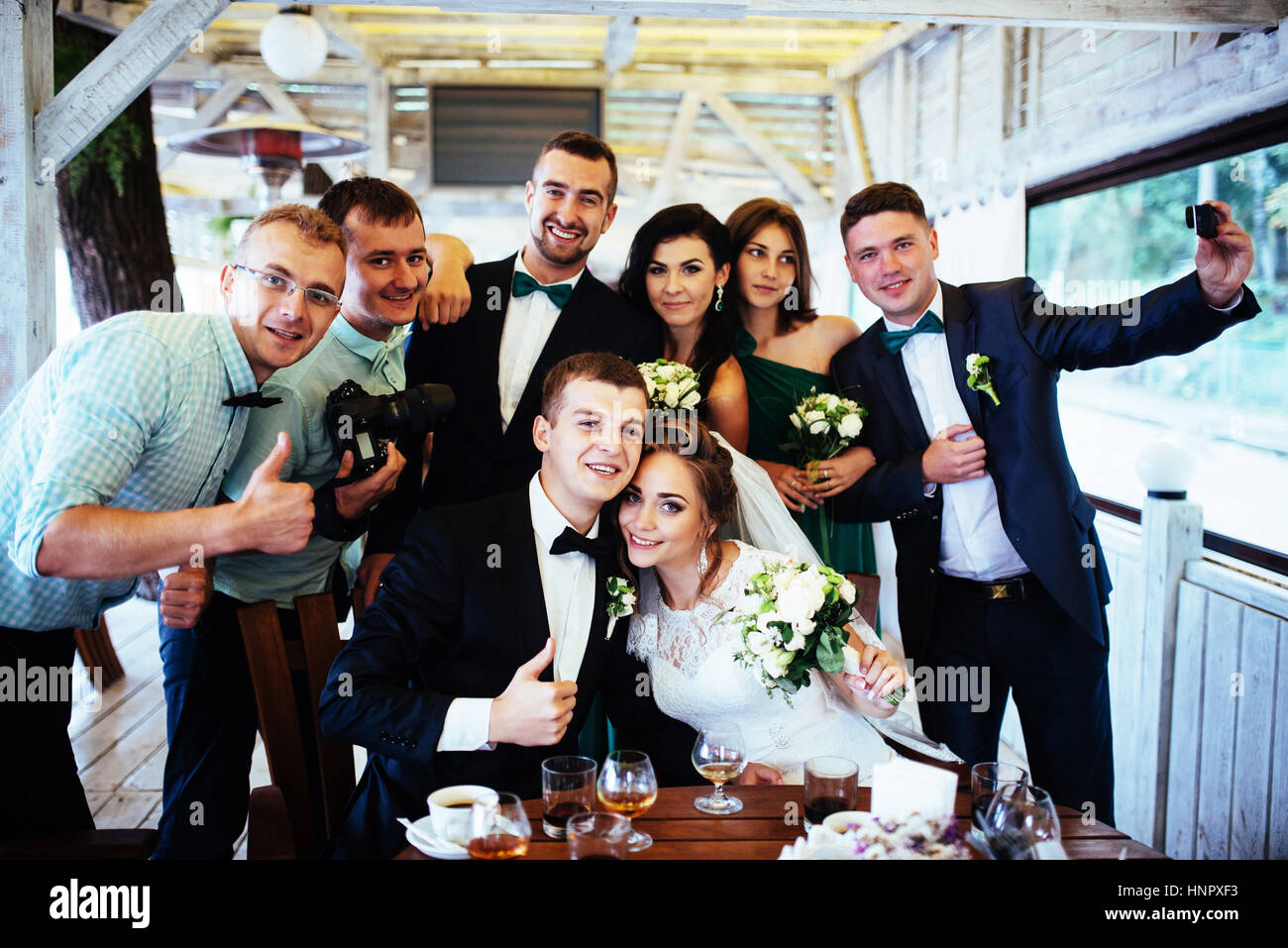 brides wedding day with friends in a cafe Stock Photo - Alamy