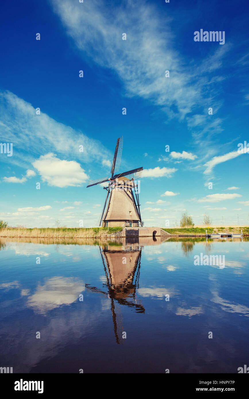 Traditional Dutch windmills from the channel Rotterdam. Holland Stock ...