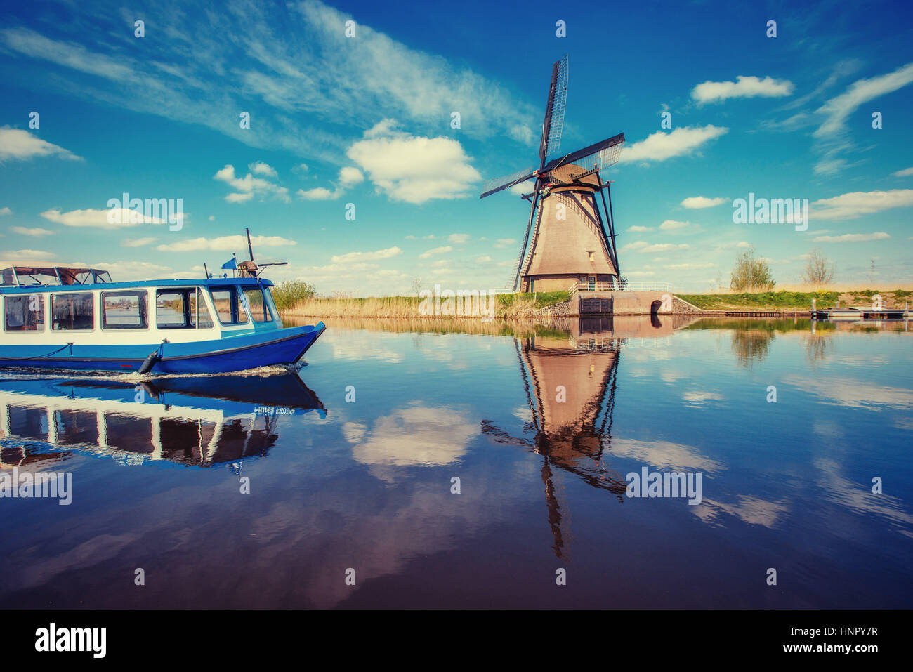 Traditional Dutch windmills from the channel Rotterdam. Holland Stock ...