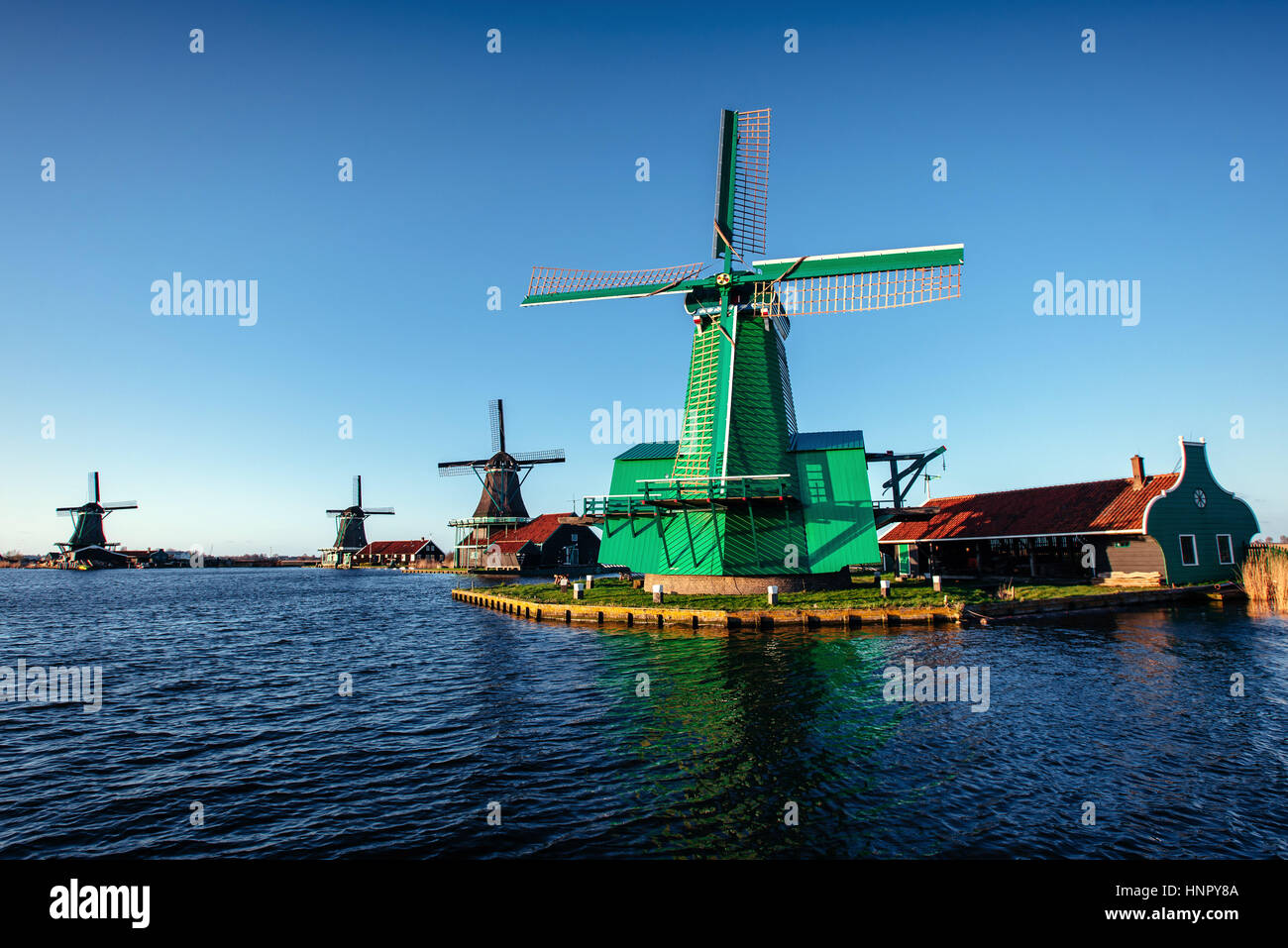 Traditional Dutch windmills from the channel Rotterdam. Holland Stock ...