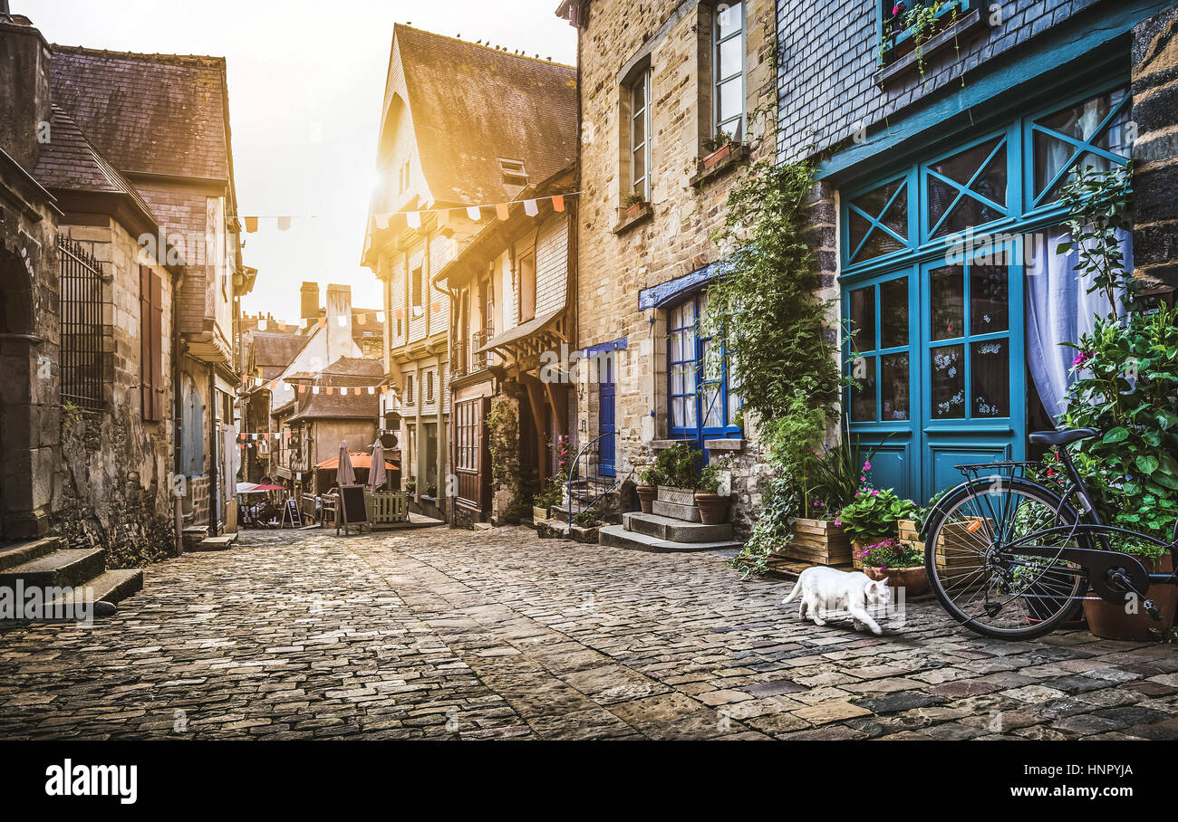 Panoramic View Of A Charming Street Scene In An Old Town
