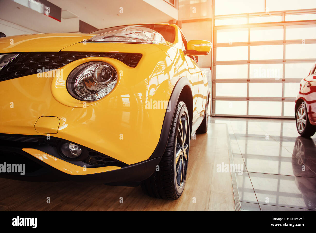 Headlights and hood of sport car Stock Photo - Alamy