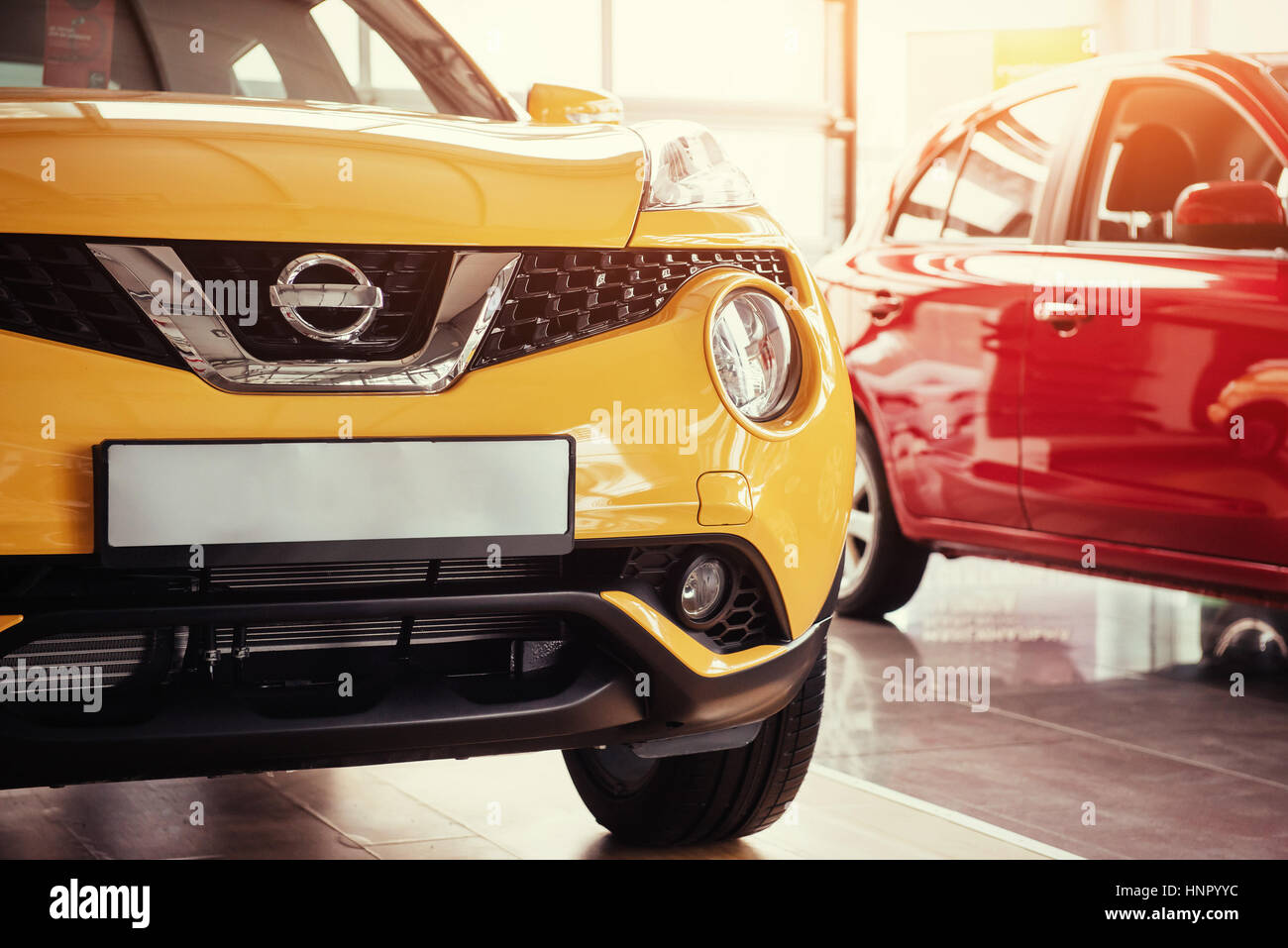 Headlights and hood of sport car Stock Photo - Alamy