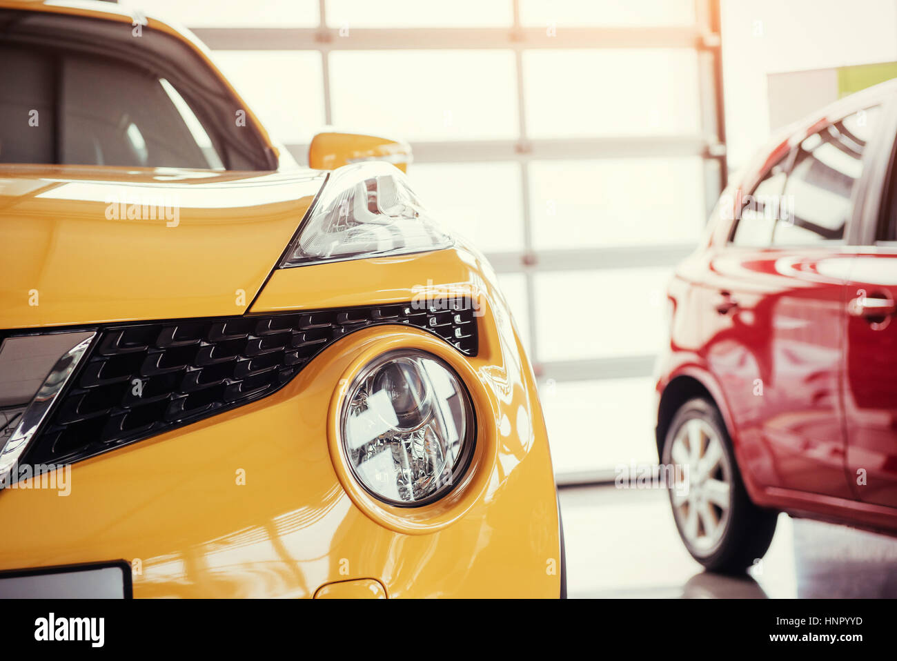 Headlights and hood of sport car Stock Photo - Alamy